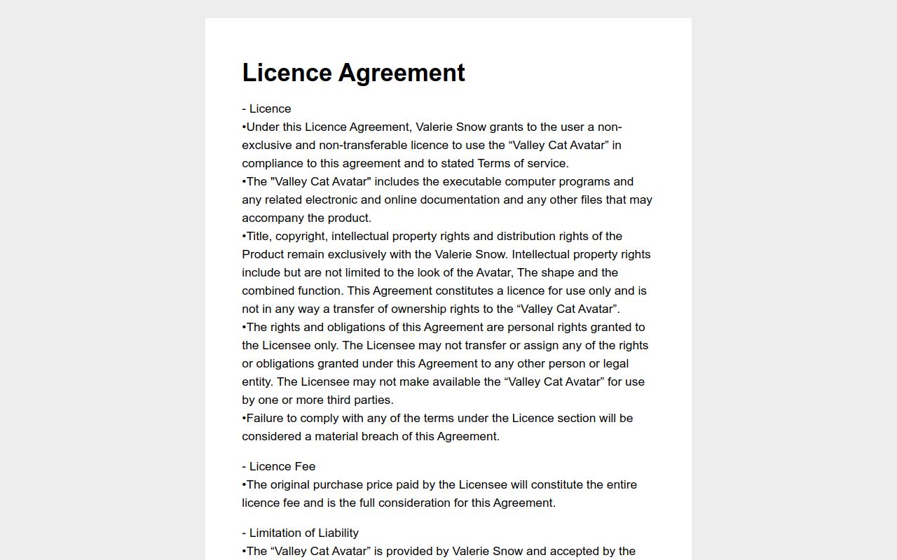 Valley Cat License Agreement